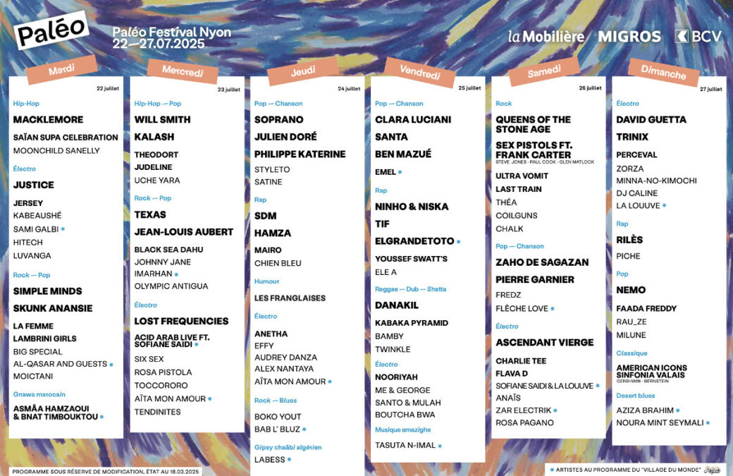 Programme Paléo 2025 - ZIKEO – Actu musique et culture